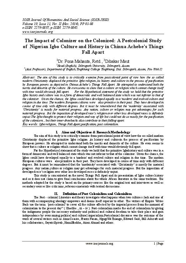 (PDF) The Impact of Colonizer on the Colonized: A Postcolonial Study of ...