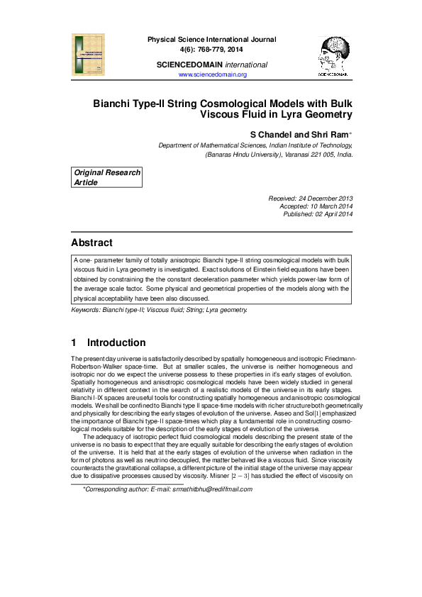 (PDF) Bianchi Type-II String Cosmological Models with Bulk Viscous Fluid in Lyra Geometry ...