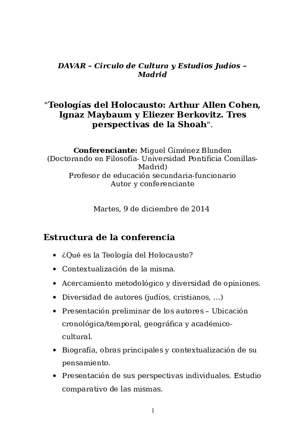 (DOC) "Teologías del Holocausto: Arthur Allen Cohen, Ignaz Maybaum y ...