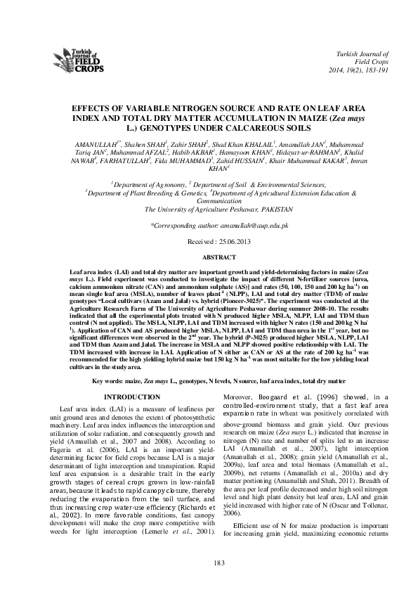 Pdf Effects Of Variable Nitrogen Source And Rate On Leaf Area Index And Total Dry Matter