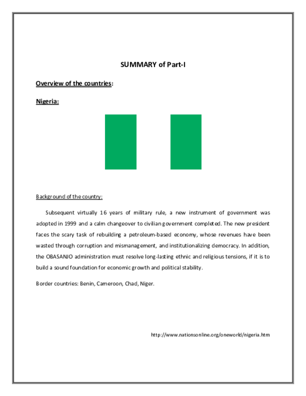 (DOC) SUMMARY of Part-I Overview of the countries