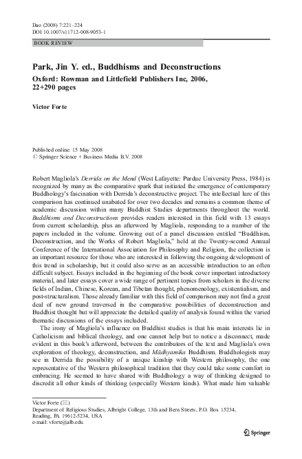 (PDF) Victor Forte's review of Buddhisms and Deconstructions in Dao: A ...
