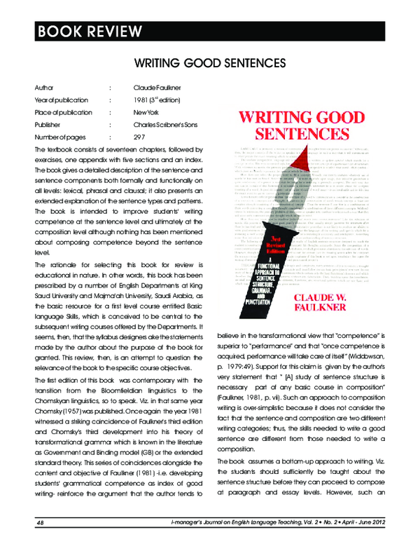 (PDF) Book Review: Writing Good Sentences