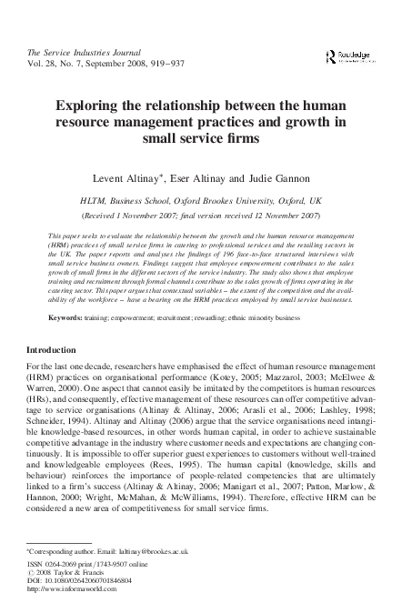 (PDF) Exploring the relationship between the human resource management practices and growth in ...