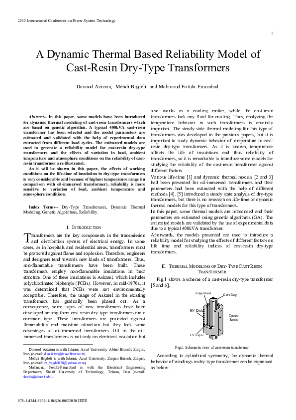 (PDF) A dynamic thermal based reliability model of cast-resin dry-type transformers