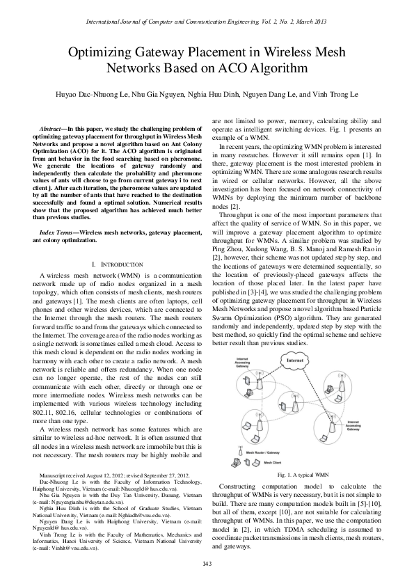 Pdf Optimizing Gateway Placement In Wireless Mesh Networks Based On