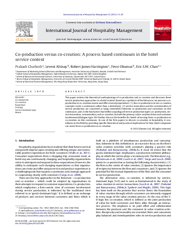 (PDF) Co-production versus co-creation: A process based continuum in ...