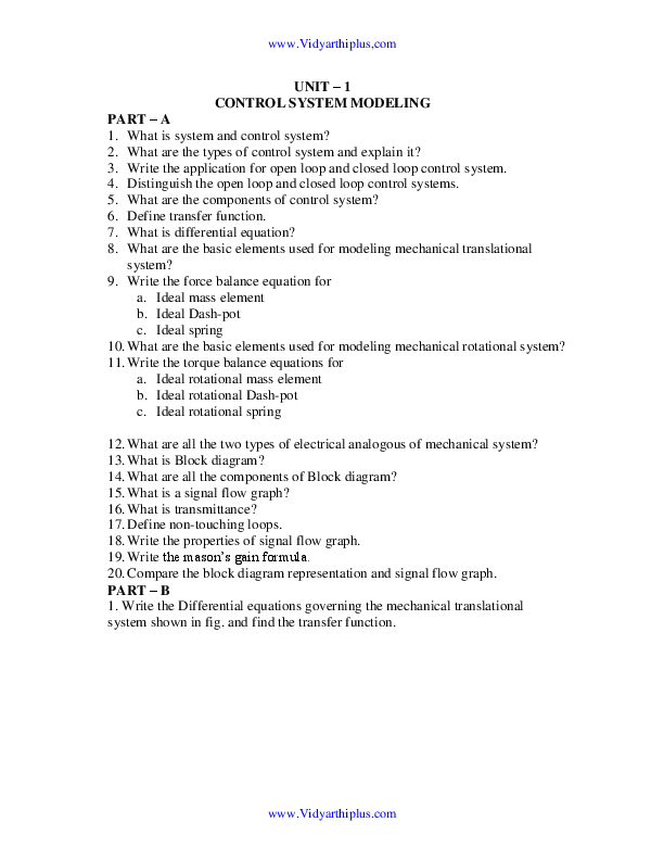 (PDF) UNIT – 1 CONTROL SYSTEM MODELING PART
