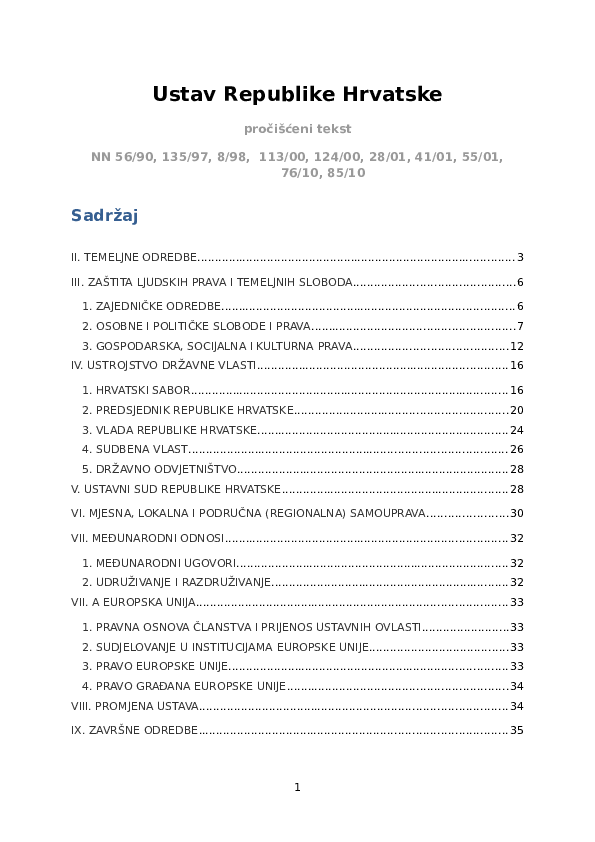 (DOC) Ustav Republike Hrvatske pročišćeni tekst