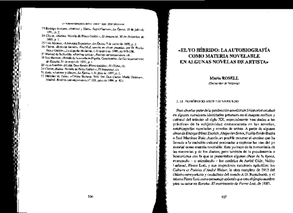 Pdf “el Yo Híbrido La Autobiografía Como Materia Novelable En