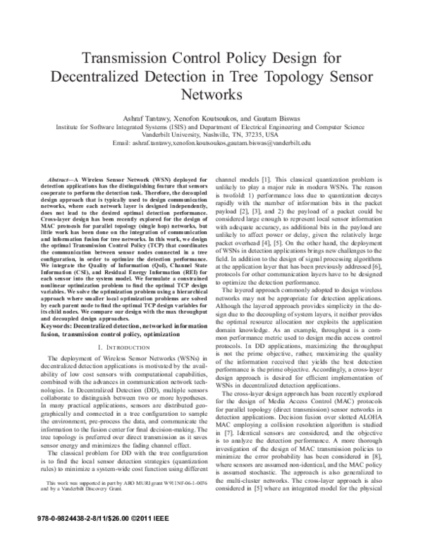 (PDF) Transmission Control Policy Design for Decentralized Detection in Tree Topology Sensor ...