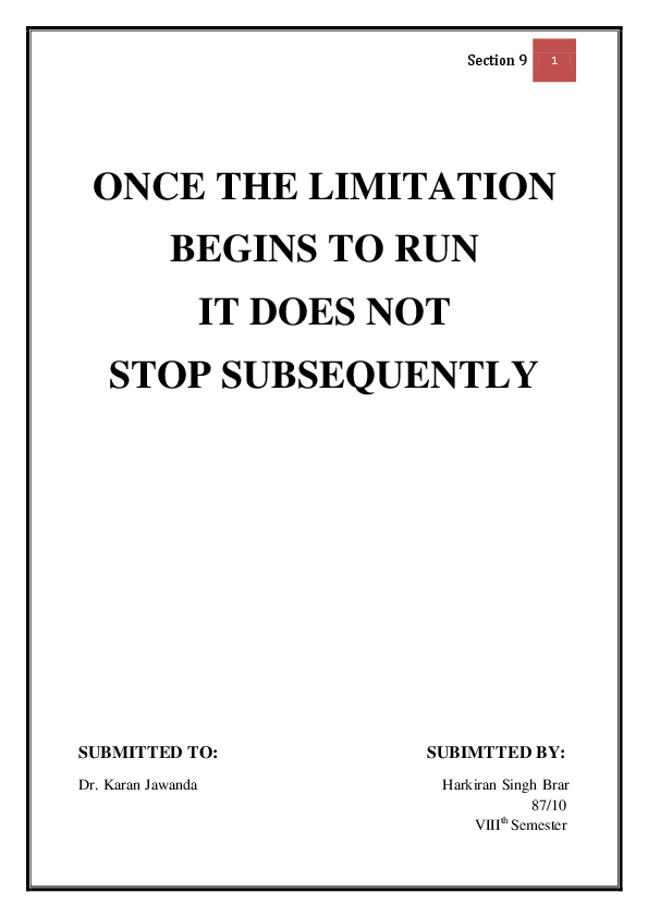 (DOC) ONCE THE LIMITATION BEGINS TO RUN IT DOES NOT STOP SUBSEQUENTLY ...