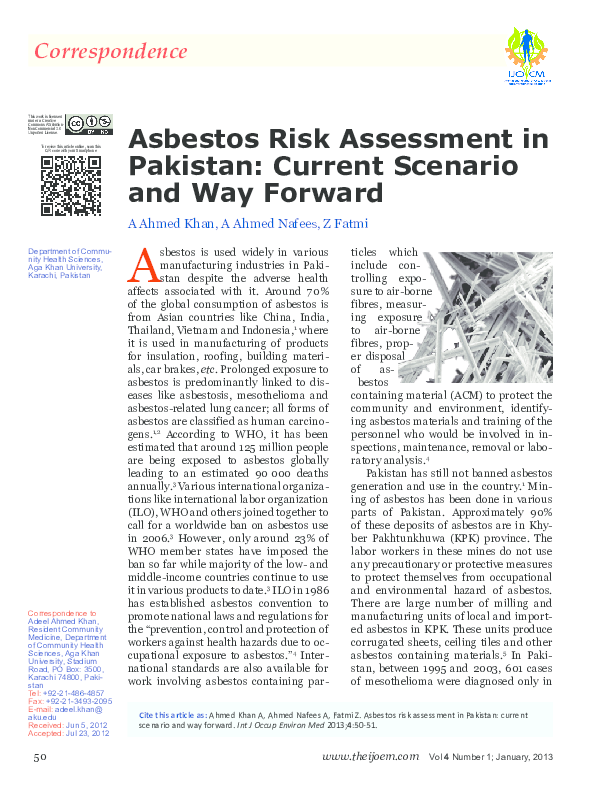 (PDF) Asbestos Risk Assessment in Pakistan: Current Scenario and Way ...