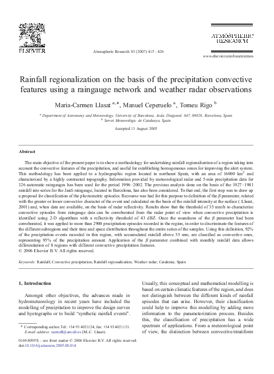 (PDF) Rainfall regionalization on the basis of the precipitation convective features using a ...