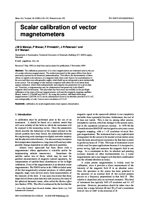 (PDF) Scalar calibration of vector magnetometers