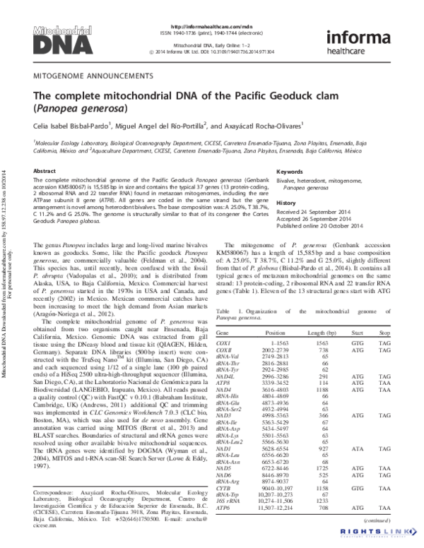 (PDF) The complete mitochondrial DNA of the Pacific Geoduck clam ...