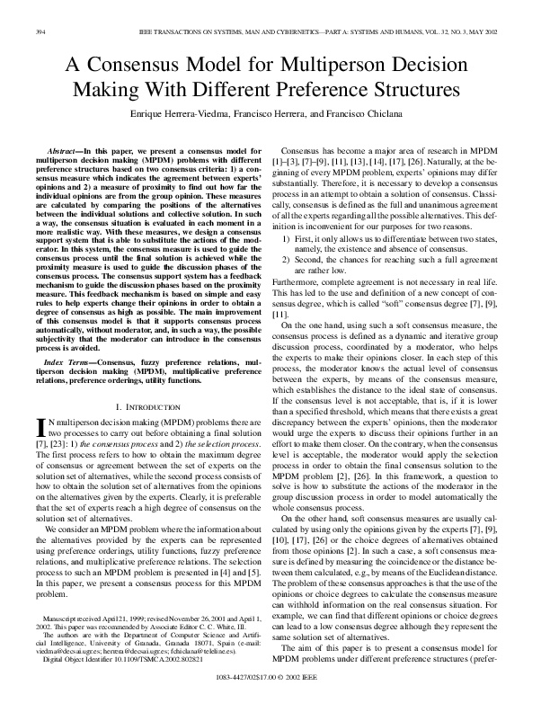 (PDF) A consensus model for multiperson decision making with different preference structures
