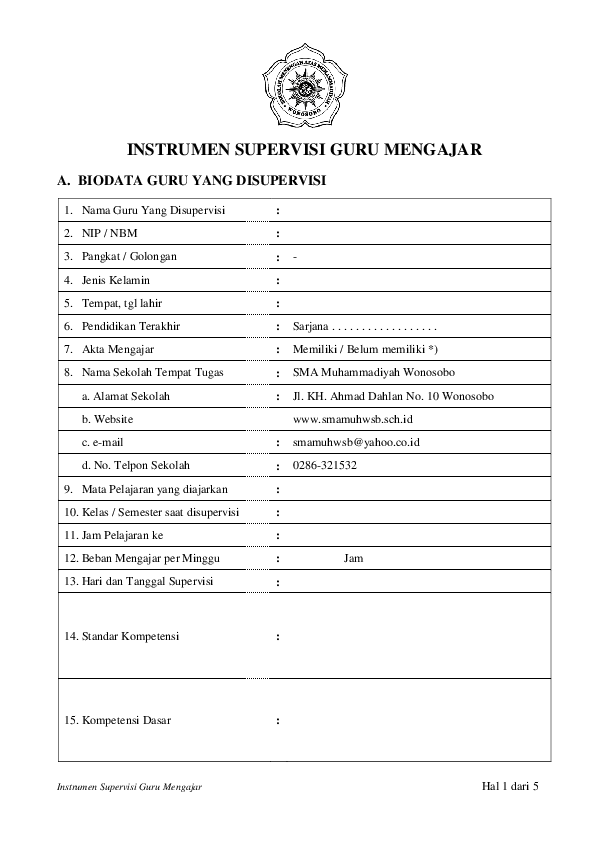 (PDF) Instrumen Supervisi Pelaksanaan Pembelajaran