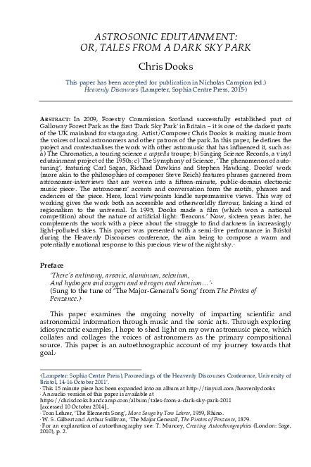 (PDF) Astrosonic Edutainment or Tales from a Dark Sky Park