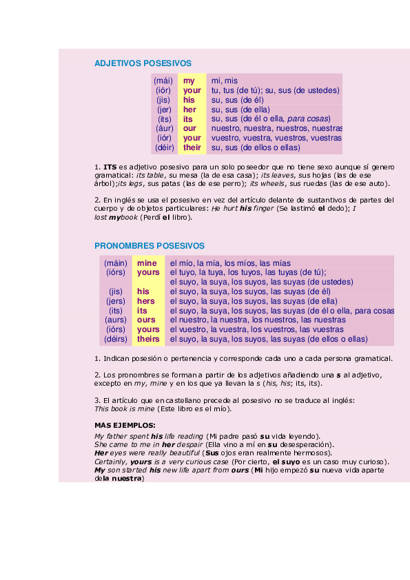 (DOC) ADJETIVOS POSESIVOS