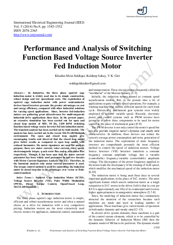 (PDF) Performance and Analysis of Switching Function Based Voltage Source Inverter Fed Induction ...
