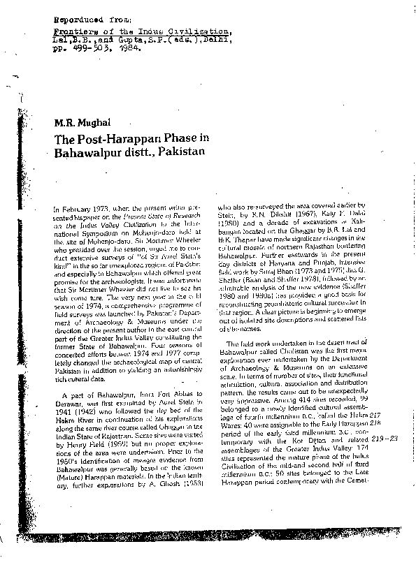(PDF) 1984. The Post-Harappan Phase in Bahawalpur District, Pakistan ...