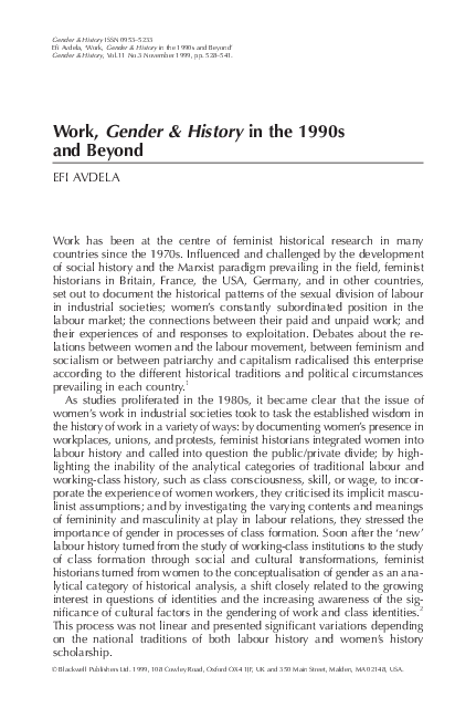 (PDF) "Work, Gender & History in the 1990s and Beyond", Gender ...