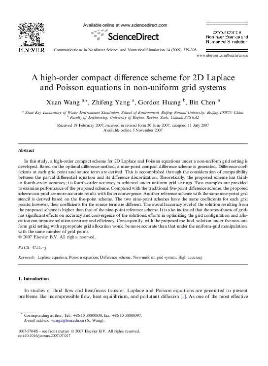 Pdf A High Order Compact Difference Scheme For 2d Laplace And Poisson Equations In Non Uniform