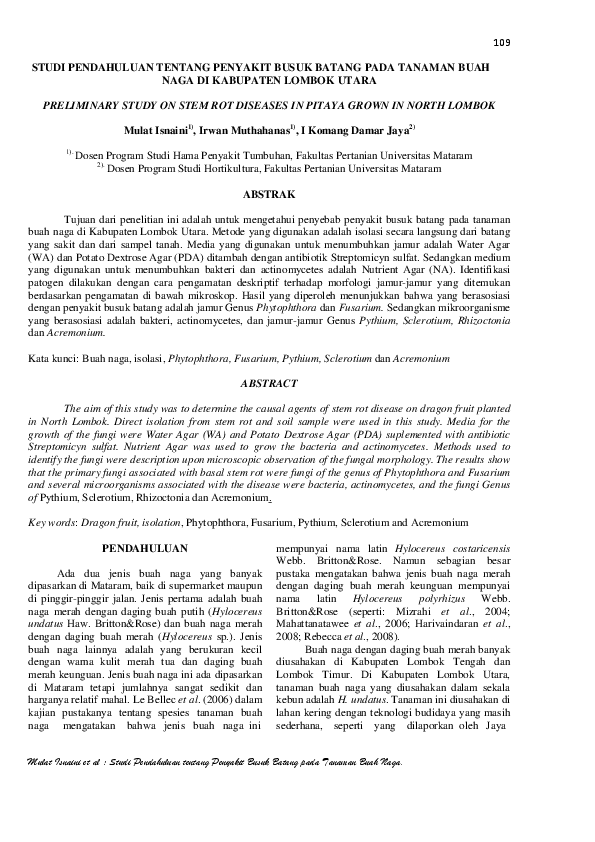 (PDF) NAGA DI KABUPATEN LOMBOK UTARA PRELIMINARY STUDY ON STEM ROT ...