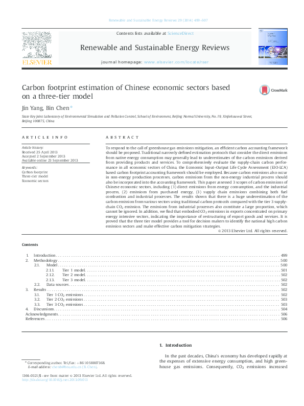 Pdf Carbon Footprint Estimation Of Chinese Economic Sectors Based On A Three Tier Model