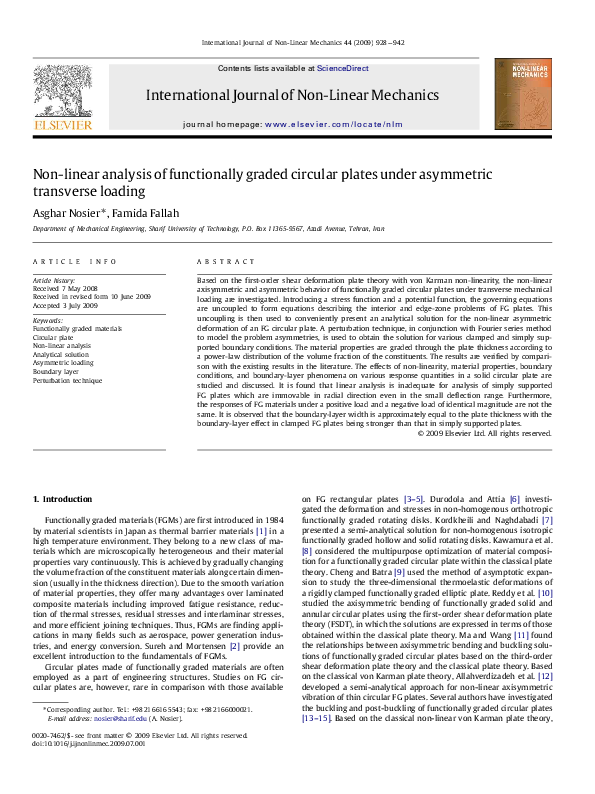 Non-linear analysis of functionally graded circular plates under ...
