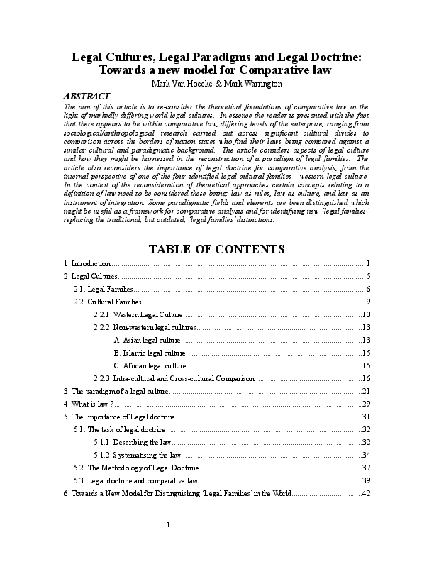 (DOC) Legal Cultures, Legal Paradigms and Legal Doctrine: Towards a New ...