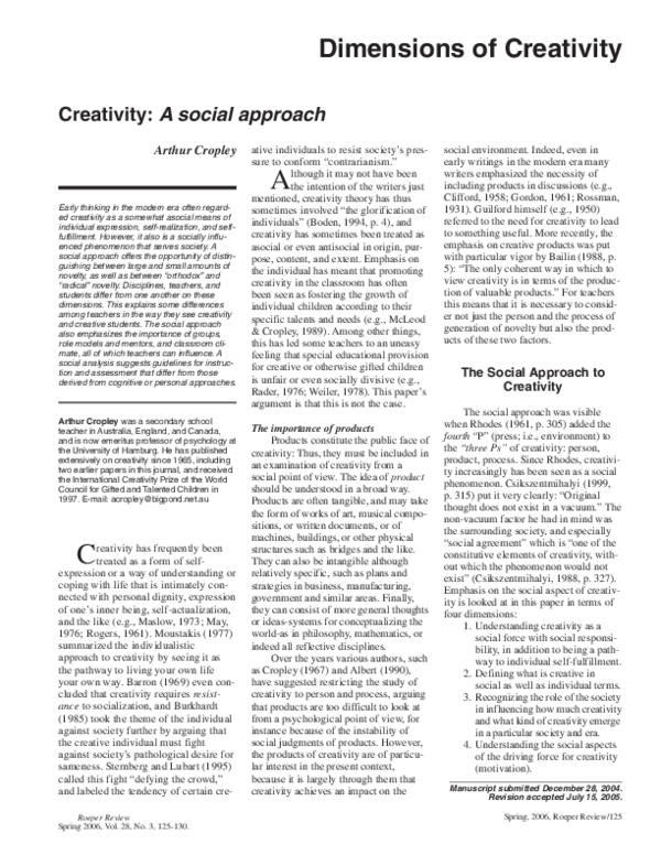 (PDF) Creativity: A social approach