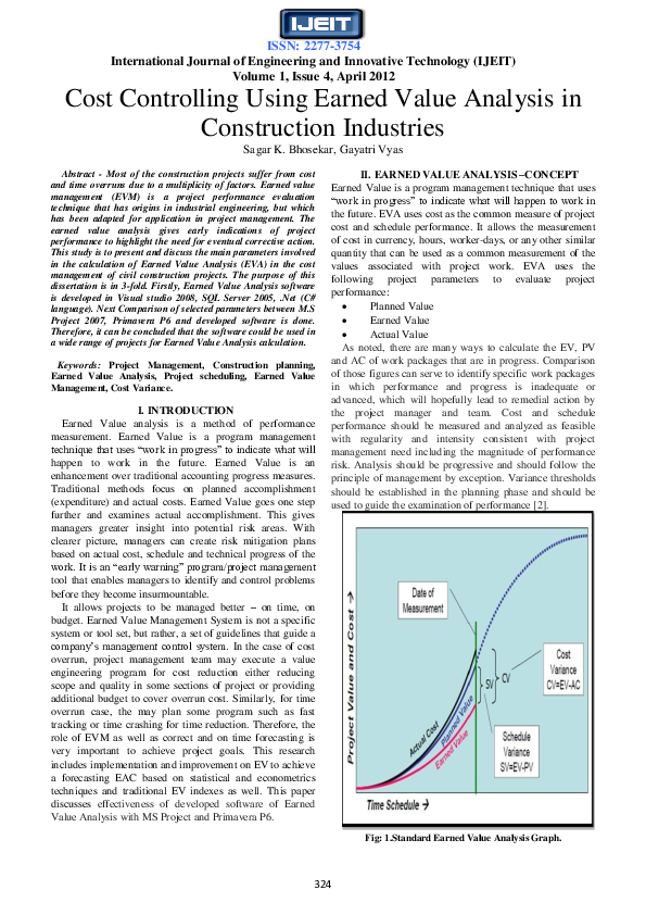 Pdf Cost Controlling Using Earned Value Analysis In Construction