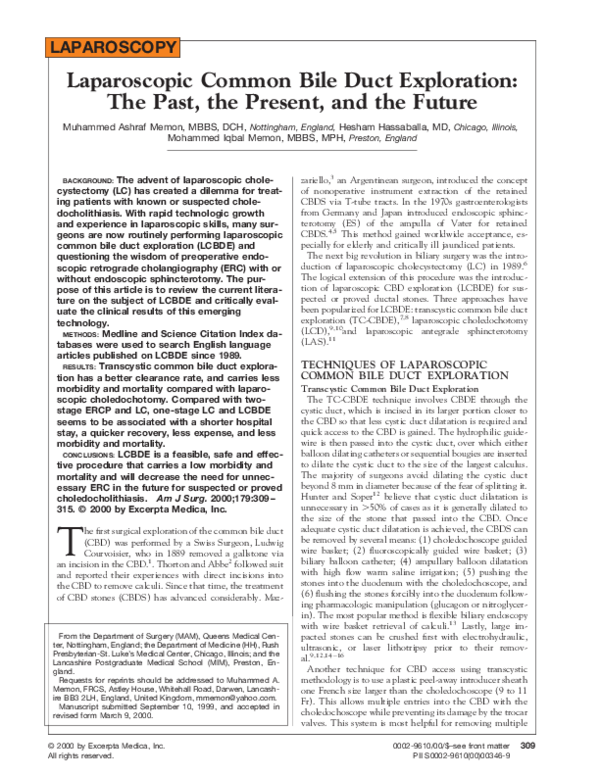 (PDF) Laparoscopic common bile duct exploration: the past, the present ...