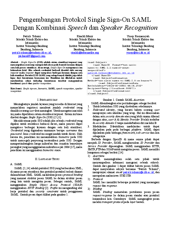 (PDF) Pengembangan Protokol Single Sign-On SAML Dengan Kombinasi Speech ...