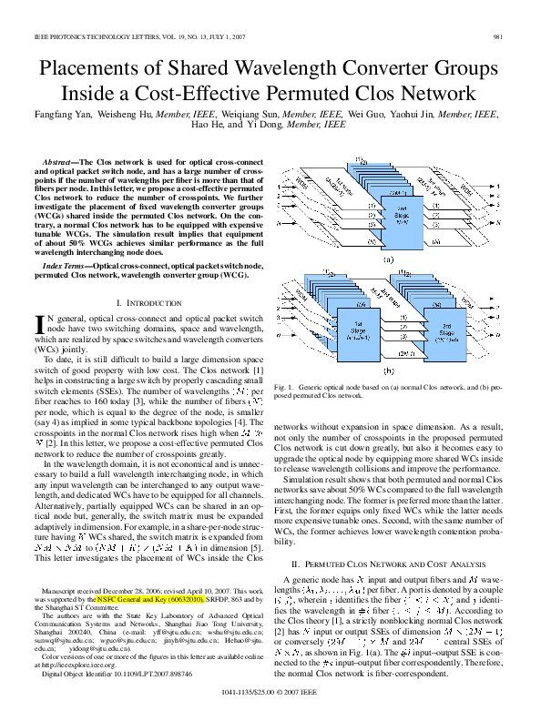 (PDF) Placements of Shared Wavelength Converter Groups Inside a Cost-Effective Permuted Clos Network