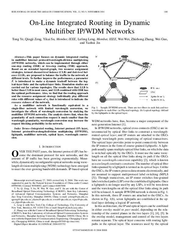 (PDF) On-line integrated routing in dynamic multifiber IP/WDM networks