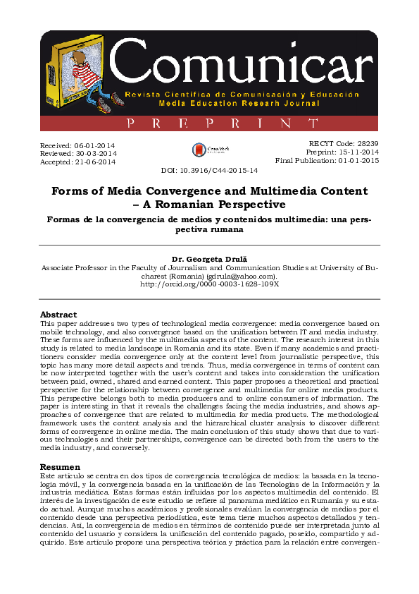 (PDF) Forms of Media Convergence and Multimedia Content – A Romanian ...