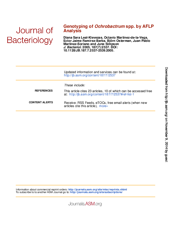 (PDF) Genotyping of Ochrobactrum spp. by AFLP Analysis