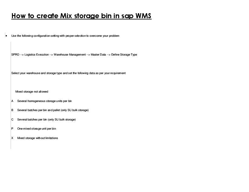 (DOC) How to create Mix storage bin in sap WMS @BULLET Use the ...