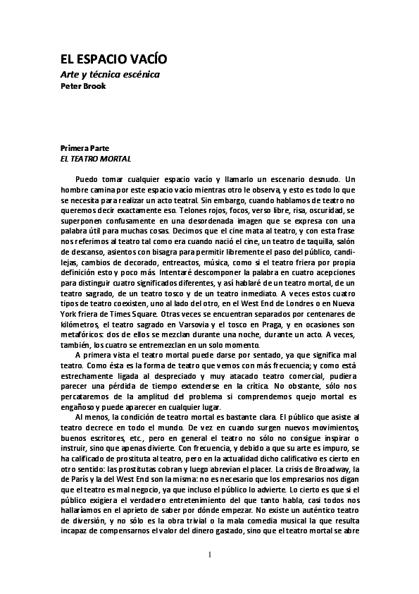 (PDF) EL ESPACIO VACÍO Arte y técnica escénica