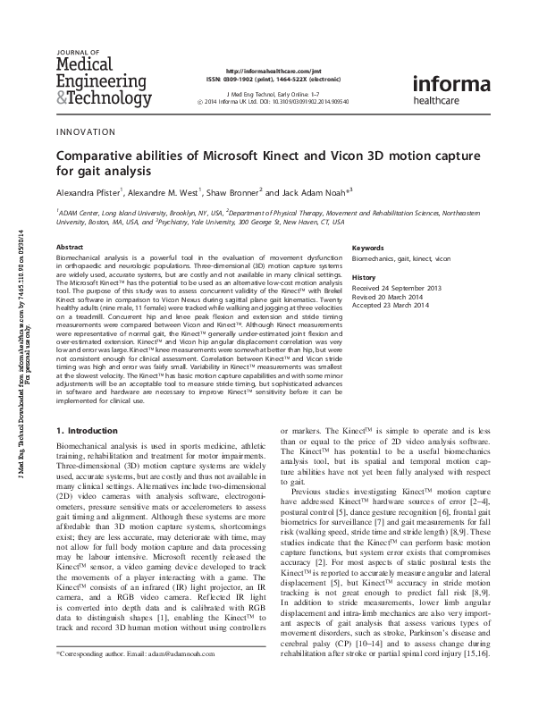 Pdf Comparative Abilities Of Microsoft Kinect And Vicon 3d Motion