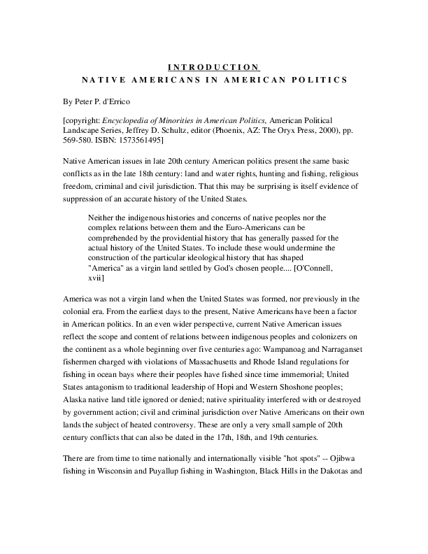 (DOC) Introduction: Native Americans in American Politics