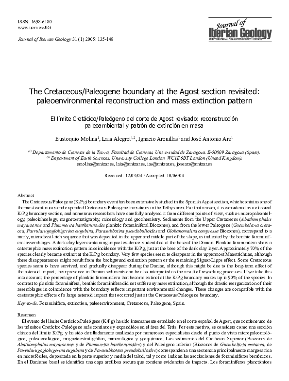 (PDF) The Cretaceous/Paleogene boundary at the Agost section revisited ...