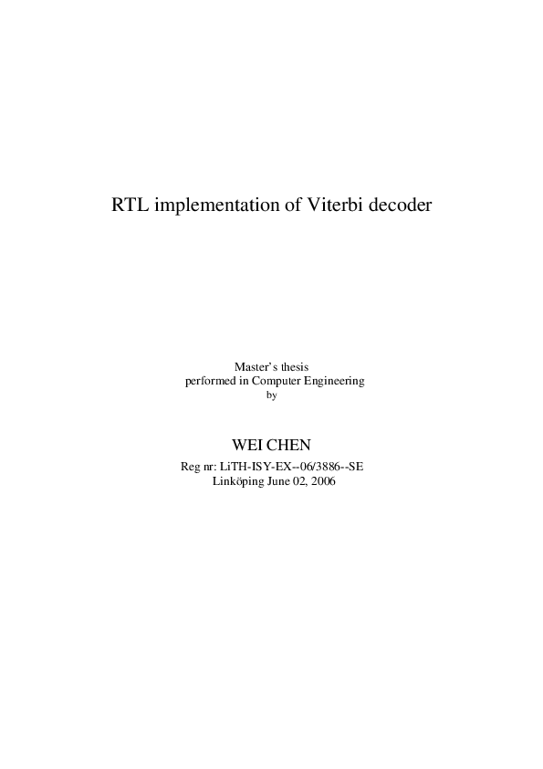 (PDF) RTL implementation of Viterbi decoder Master's thesis performed in Computer Engineering