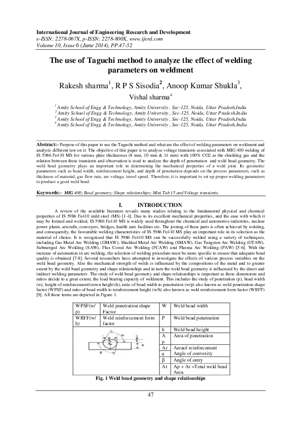 (PDF) The use of Taguchi method to analyze the effect of welding ...