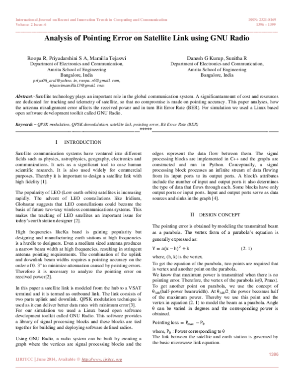 Pdf Analysis Of Pointing Error On Satellite Link Using Gnu Radio