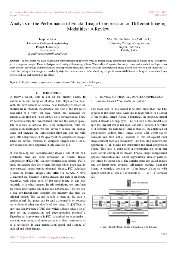 Pdf Analysis Of The Performance Of Fractal Image Compression On Different Imaging Modalities