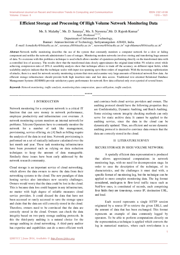 (PDF) Efficient Storage and Processing Of High Volume Network ...